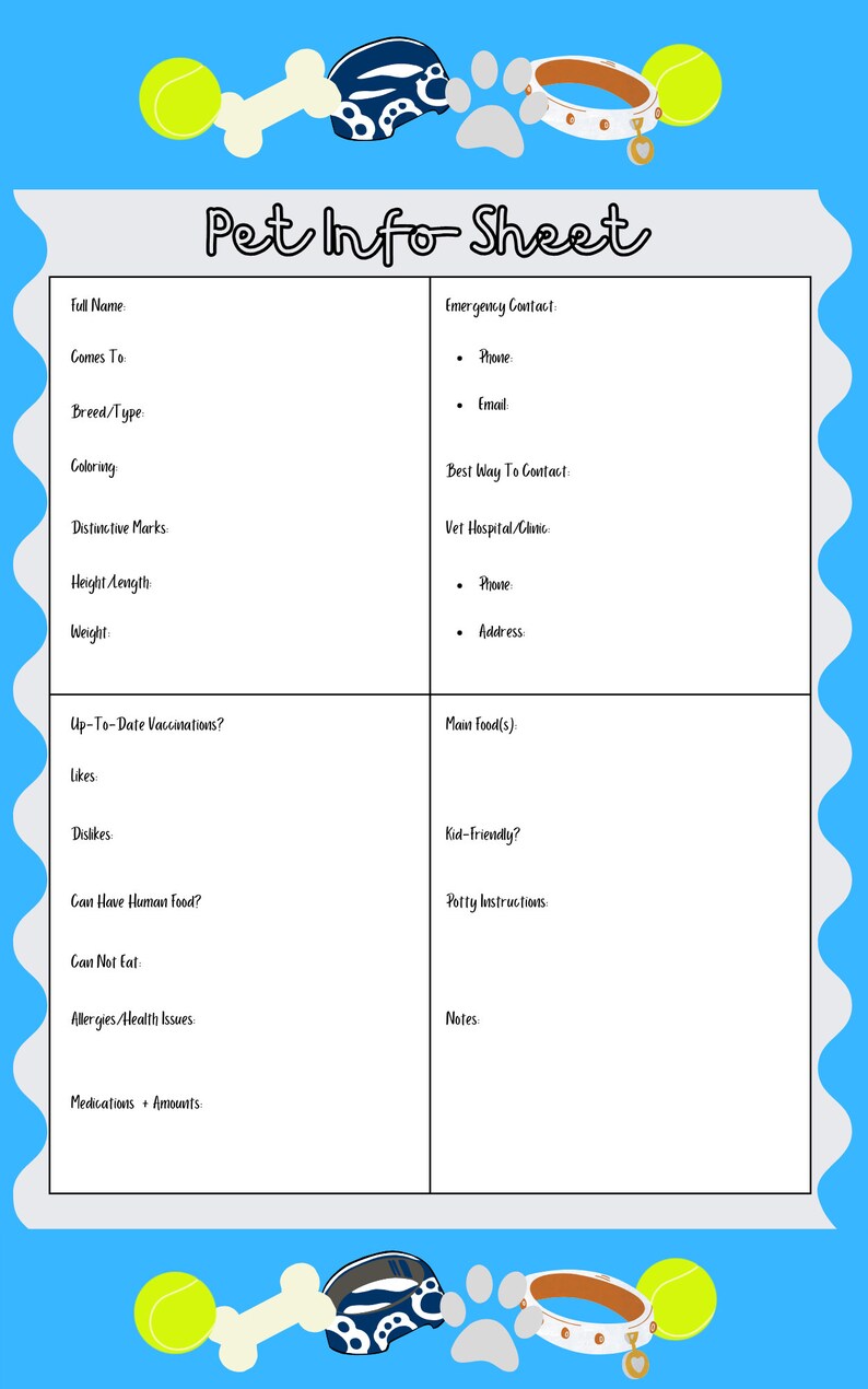 Keep Your Pets Safe With Printable Emergency Contact Card | Instant ...