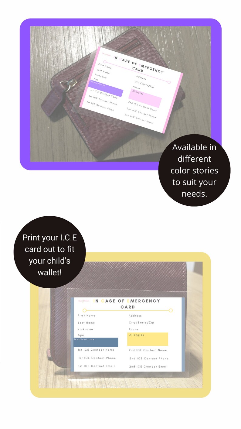 Printable Backpack Wallet ICE Cards | in Case of Emergency Contact ...