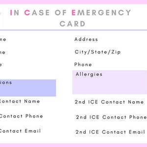 Printable Backpack Wallet ICE Cards | in Case of Emergency Contact ...