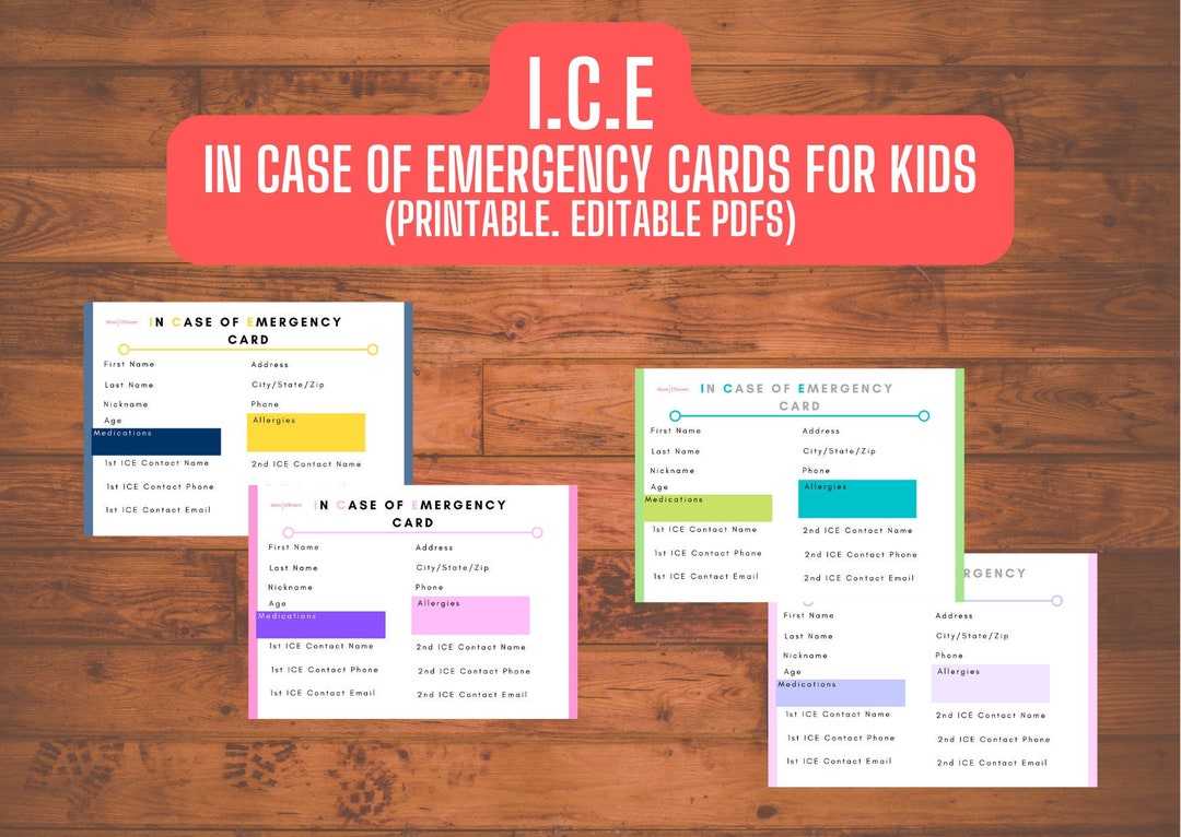 Printable Backpack Wallet ICE Cards | in Case of Emergency Contact ...