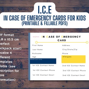 Kids Emergency Info Card | Backpack Safety Card | Editable | Instant ...