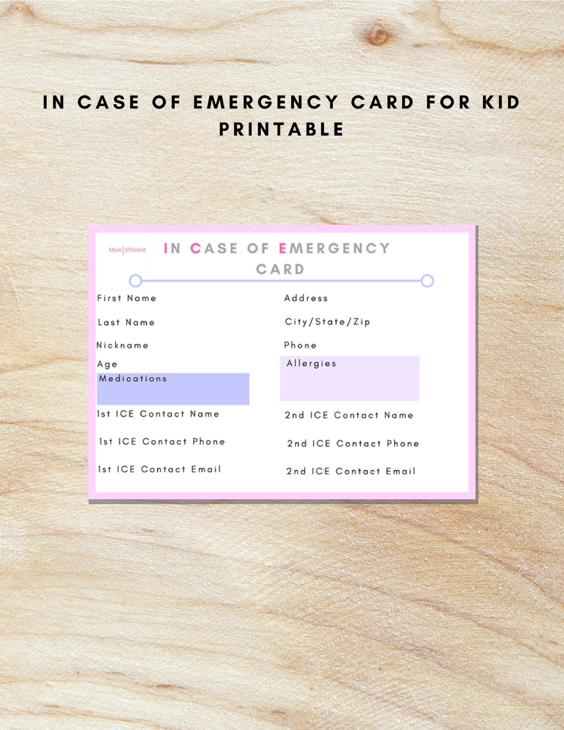 Kids Emergency Info Card | Backpack Safety Card | Editable | Instant ...