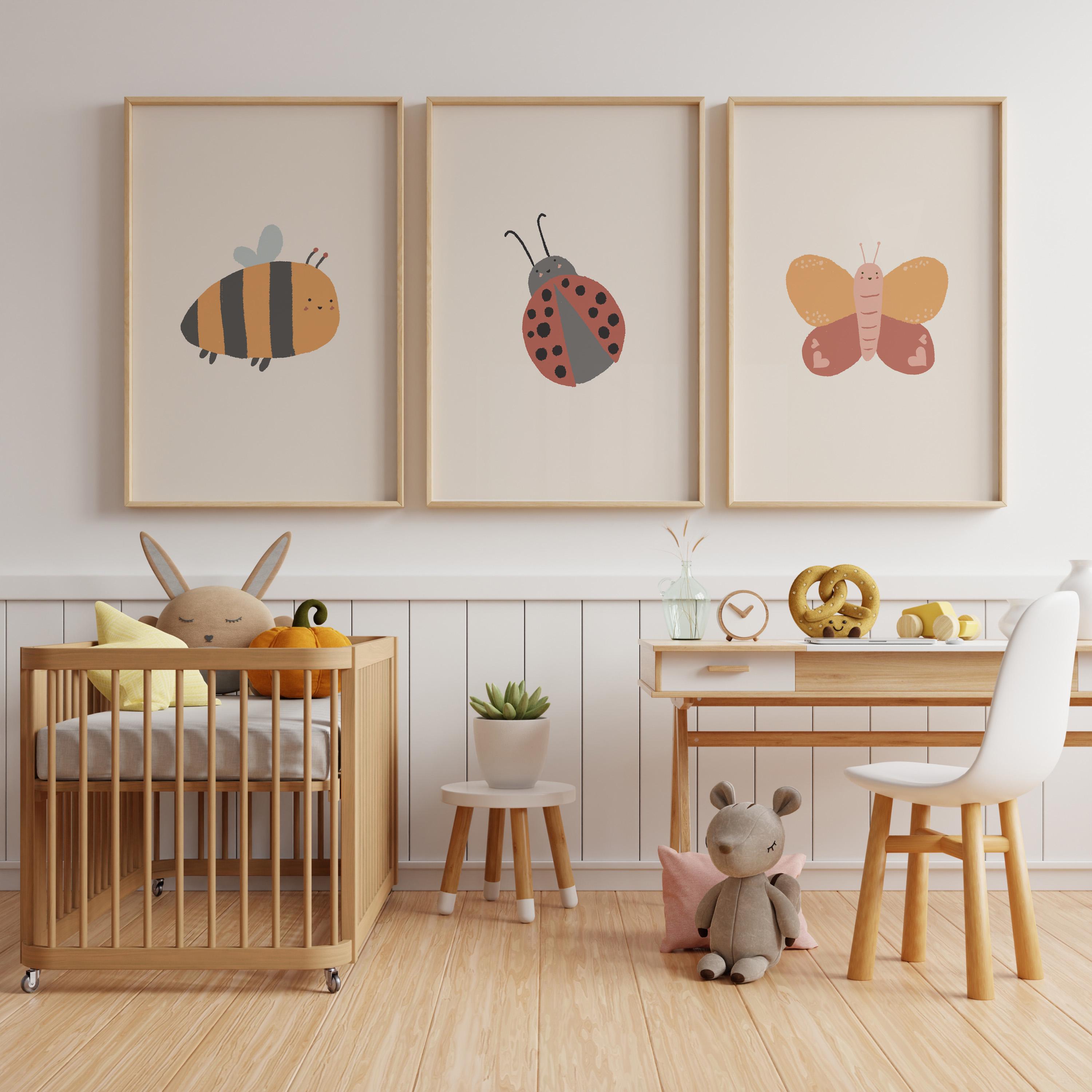 Cute Set of 3 Bug Nursery Prints, Bumble Bee Wall Art, Digital ...