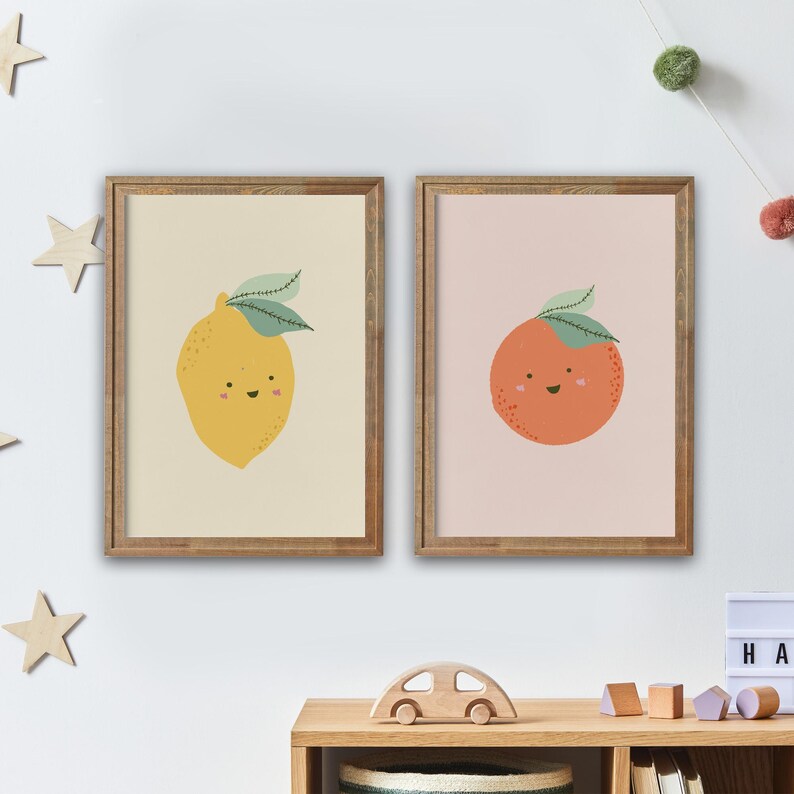 Set of 2 Nursery Fruit Posters, Fruit Wall Art, Lemon and Orange Print ...