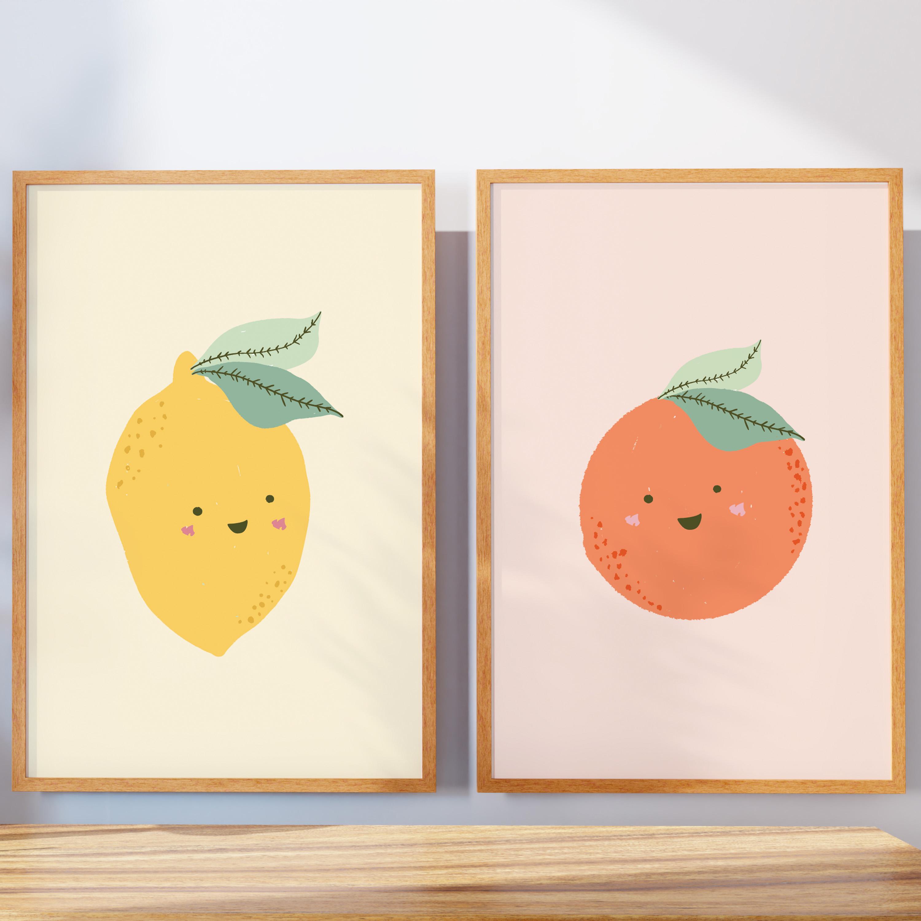 Set of 2 Nursery Fruit Posters, Fruit Wall Art, Lemon and Orange Print ...