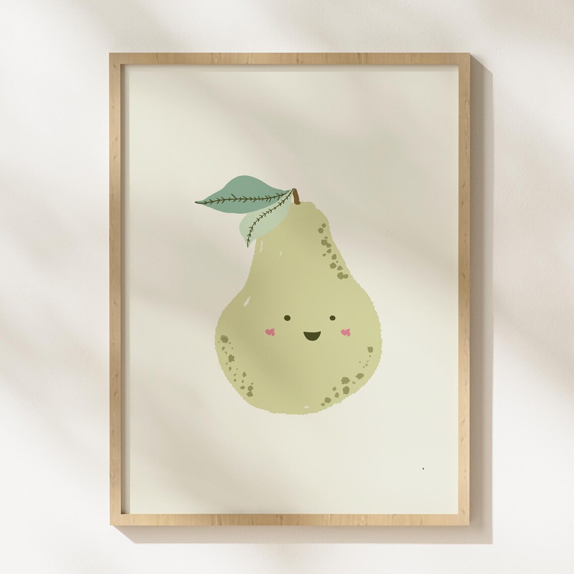 Cute Pear Nursery Printable, Kids Fruit Digital Download, Happy Kawaii ...