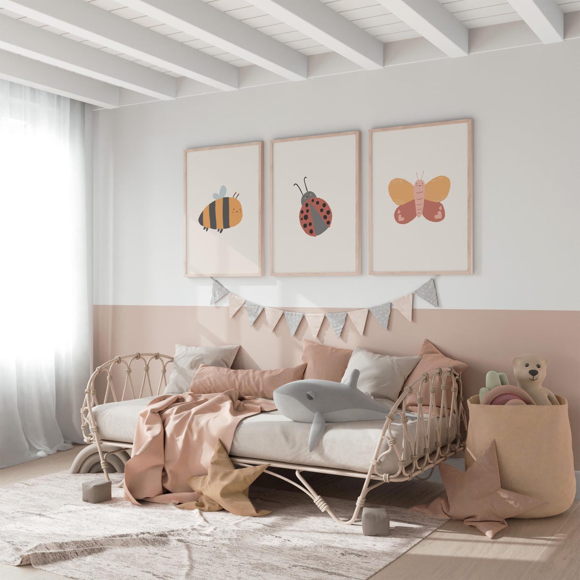 Cute Set of 3 Bug Nursery Prints, Bumble Bee Wall Art, Digital ...