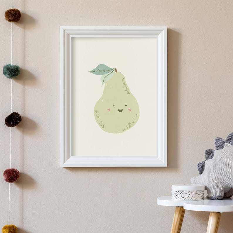 Cute Pear Nursery Printable, Kids Fruit Digital Download, Happy Kawaii ...