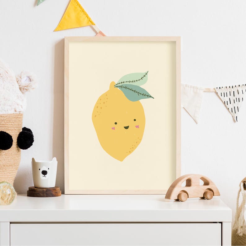 Set of 2 Nursery Fruit Posters, Fruit Wall Art, Lemon and Orange Print ...