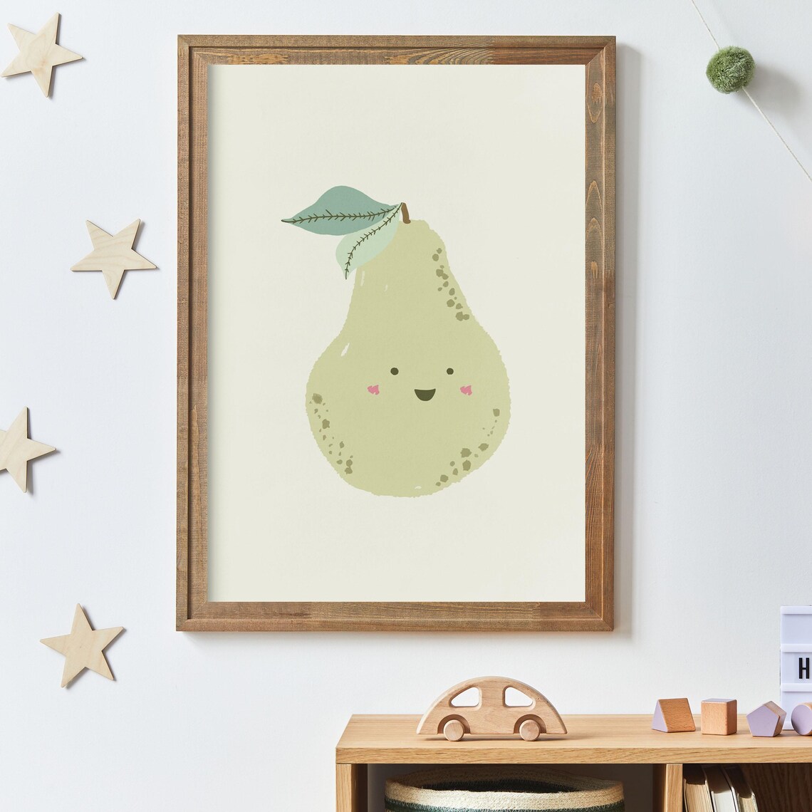 Cute Pear Nursery Printable, Kids Fruit Digital Download, Happy Kawaii ...