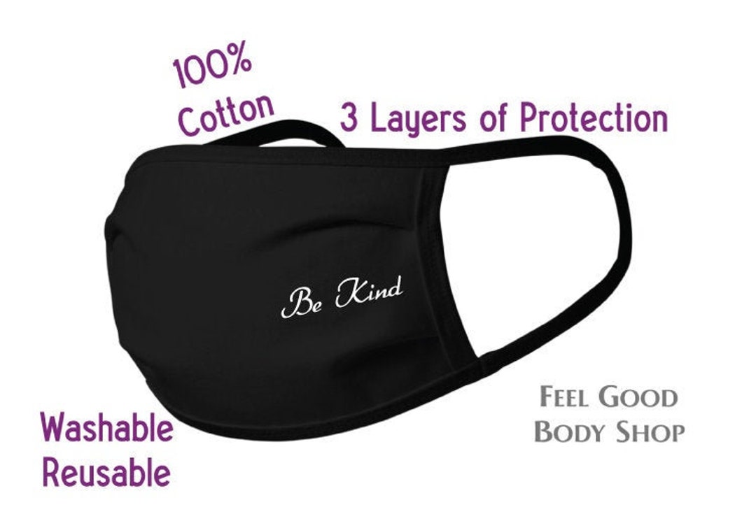Be Kind Face Mask - Fun Kindness Face Mask - Black Adult Face Mask ...