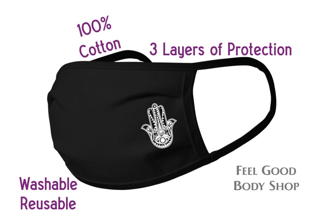 Hamsa Face Mask - Yoga Face Mask - Namaste Face Mask - Black Adult Face ...