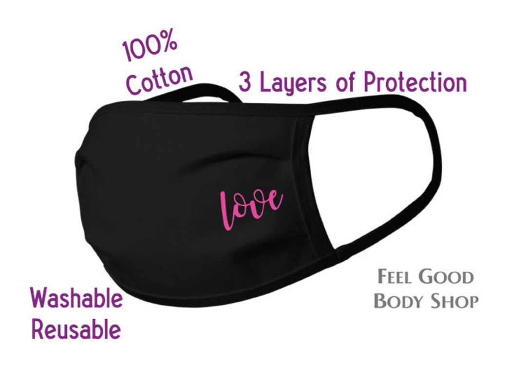 Love Face Mask Pink Love Face Mask Black Adult Face Mask Washable ...