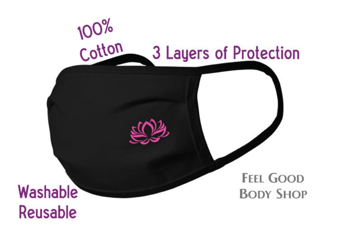 Lotus Flower Face Mask - Fun Face Mask - Black Adult Face Mask ...