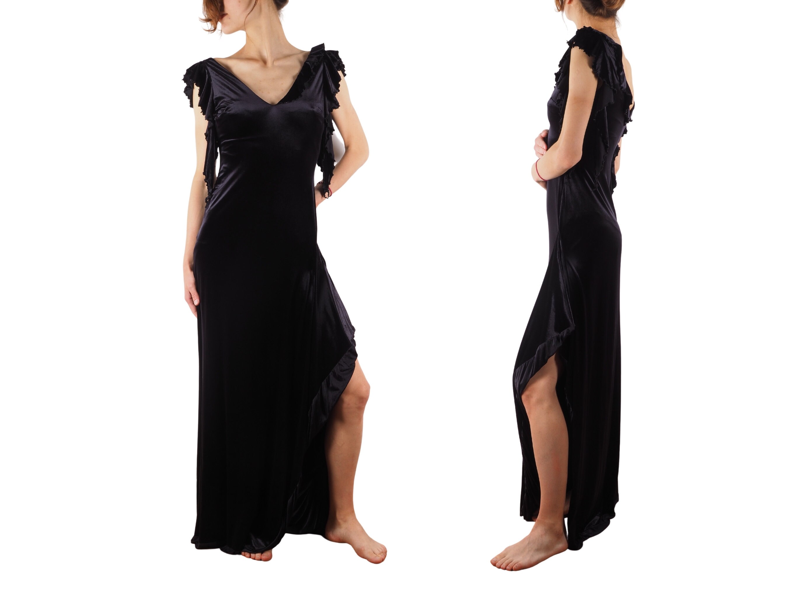 Gianni Versace Couture Vintage 90s Women's Velour Black Maxi Gianni Versace Couture Vintage 90s Women's Velour Black Maxi