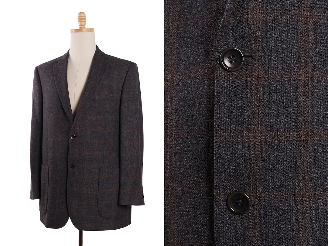 BALMAIN Men's Wool Gray Brown Plaid Sport Coat Blazer Jacket 42 107 ...