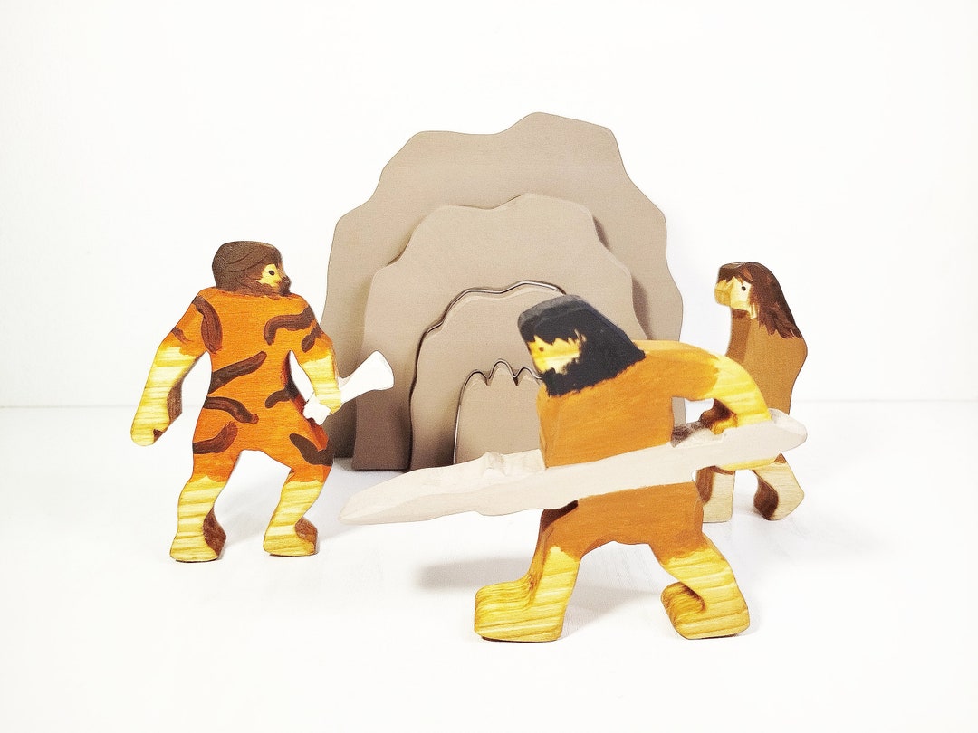 Caveman With Cave Wooden Toy Set, Waldorf Wooden Toy, Wooden ...