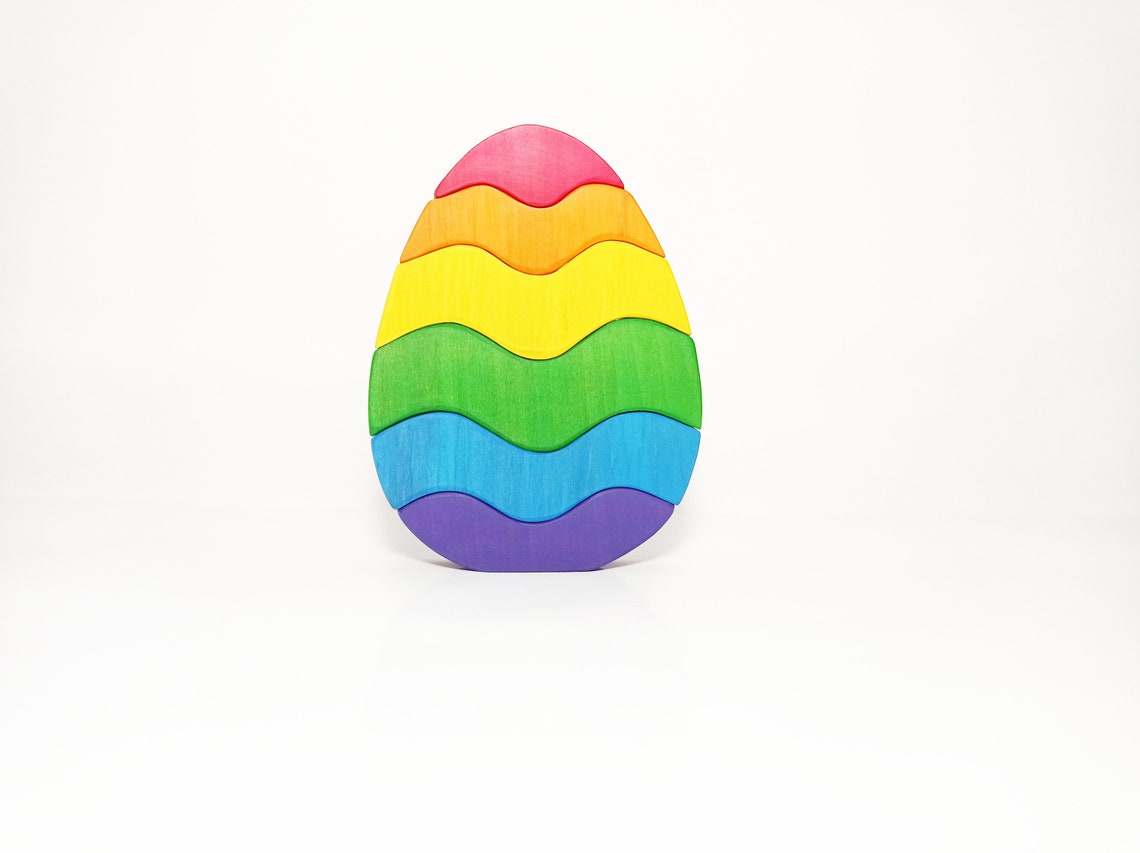 Wooden Stacking Egg Rainbow Stacker Easter Wooden Toy - Etsy