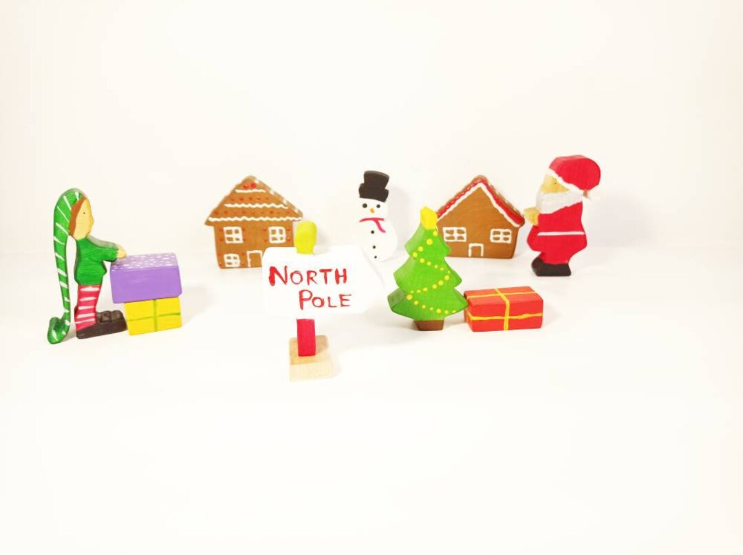 Santa Village Wooden Toy Set, Santa Wooden Toy Set, Waldorf Wooden Toy ...