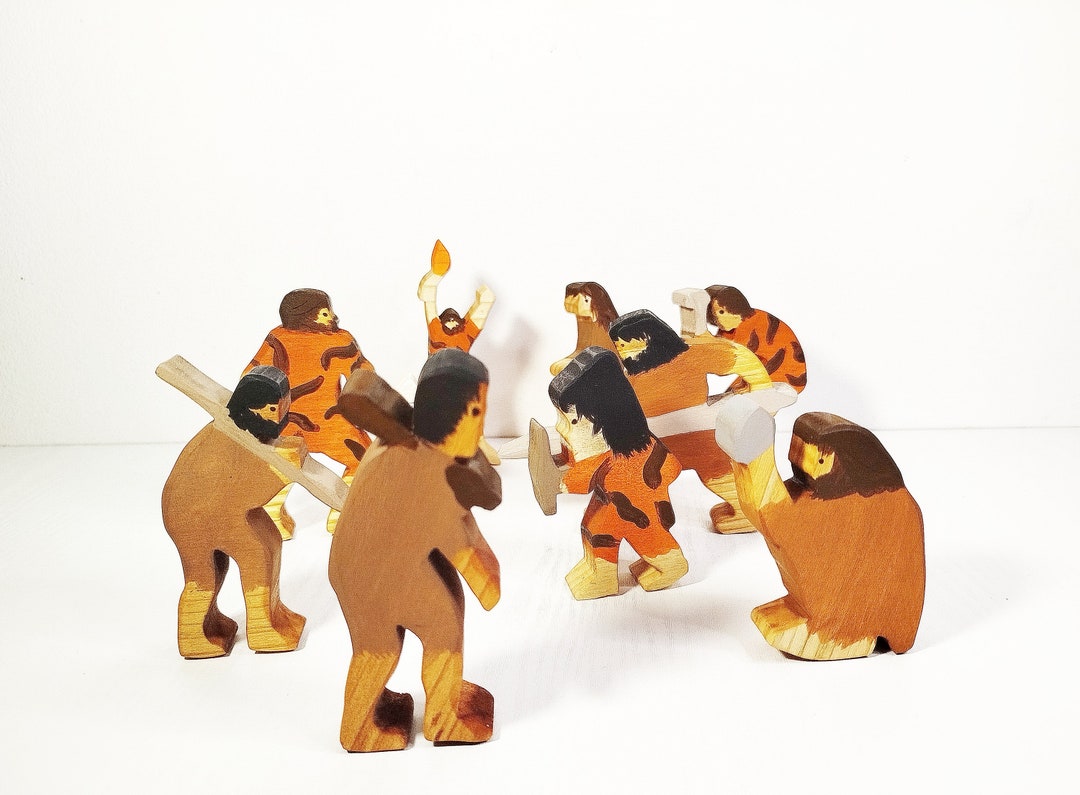 Caveman 9 Pcs Wooden Toy Set, Waldorf Wooden Toy, Wooden Prehistoric ...
