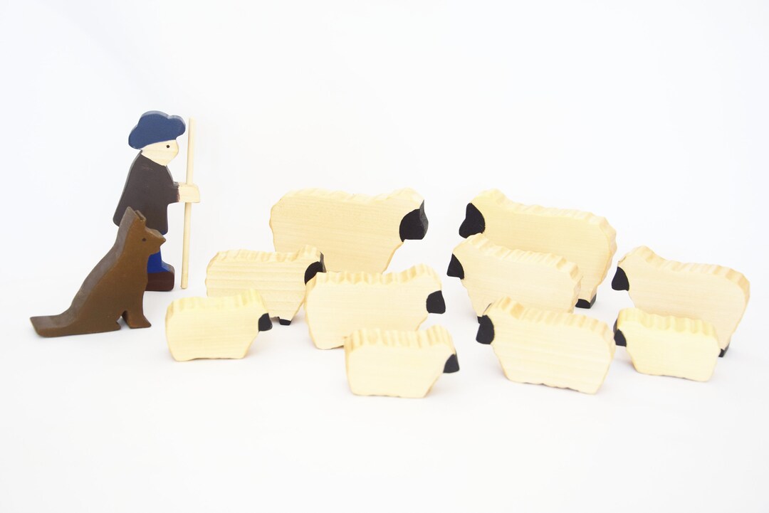 Shepherd With Sheep, Wooden Play Set, Open Ended Play, Sheep Wooden ...