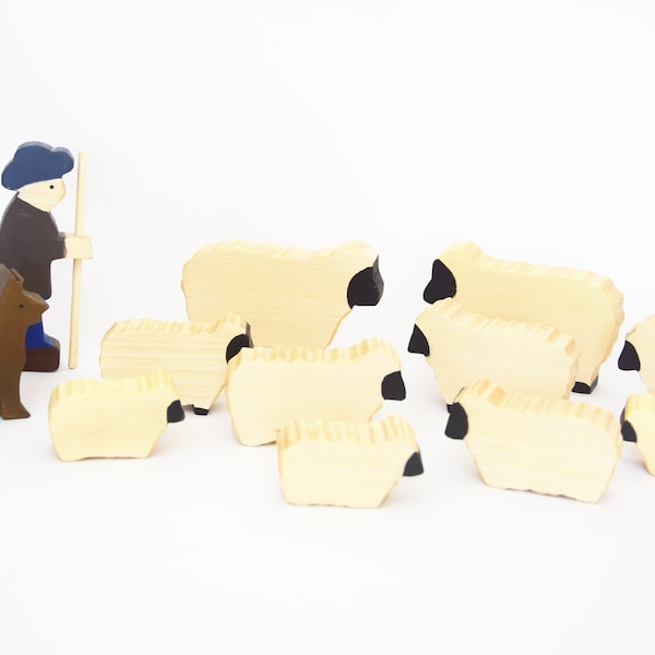 Wooden Shepherd With Sheep - Etsy
