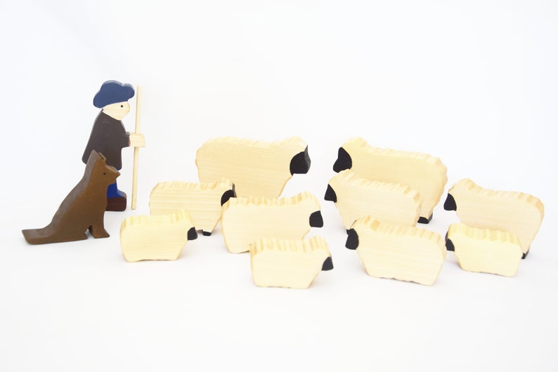 Shepherd With Sheep Wooden Play Set Open Ended Play Sheep - Etsy