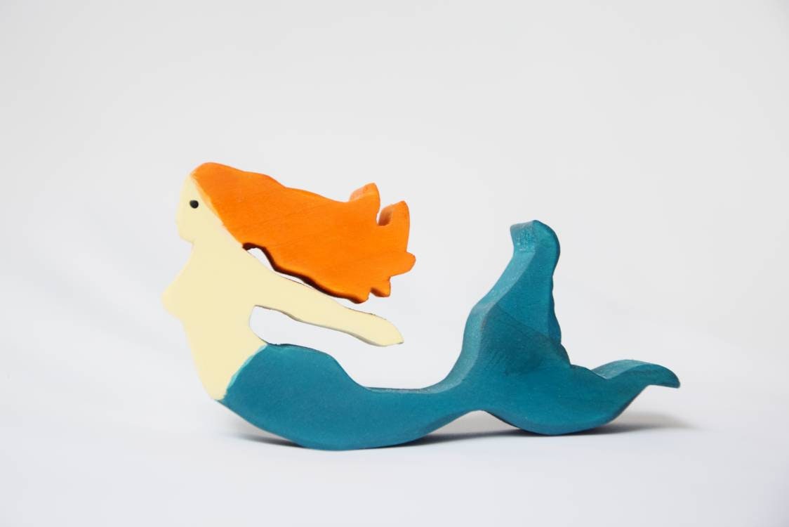 Mermaid wooden toy set wooden mermaids mermaid on the rock | Etsy