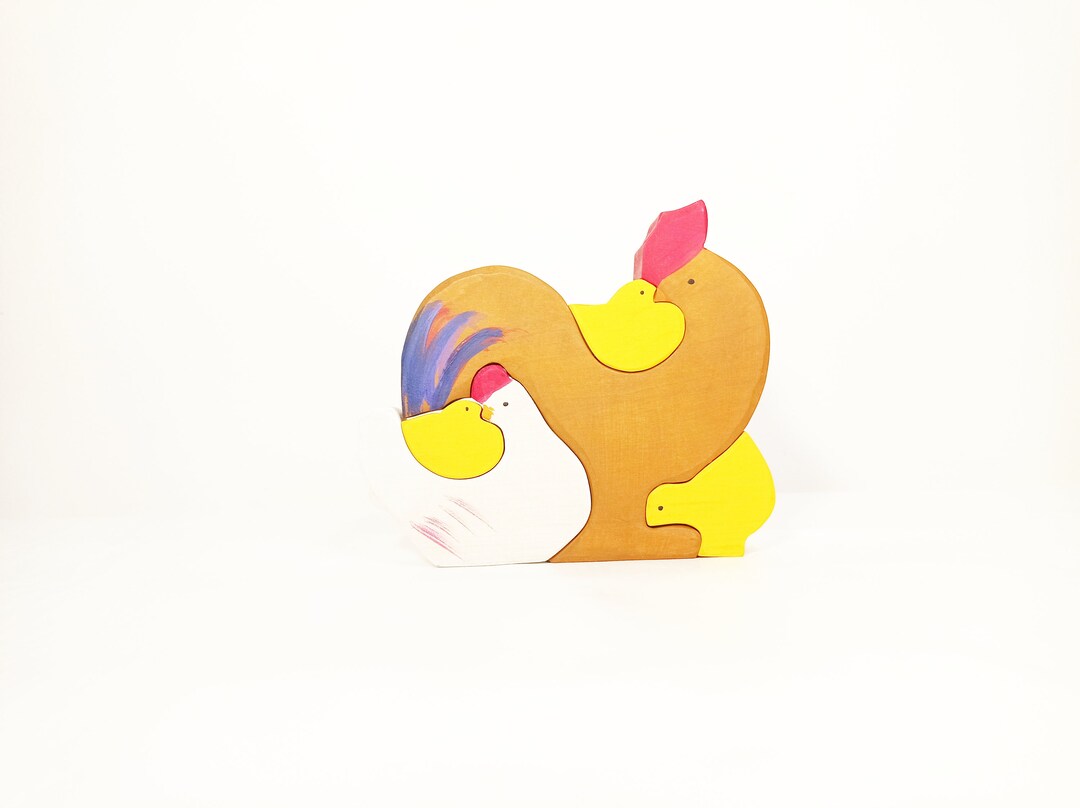 Chicken Family Wooden Toy Set, Wooden Puzzle Toy,farm Animals Wooden ...