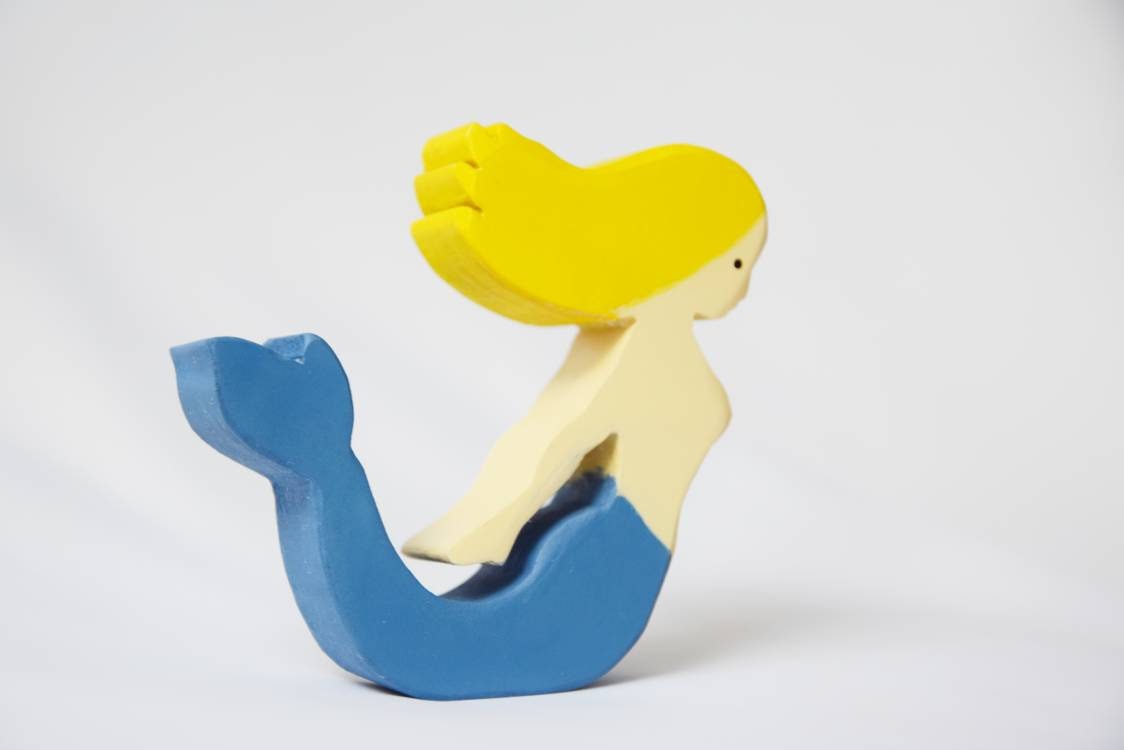 Mermaid Wooden Toy Set Wooden Mermaids Mermaid on the Rock - Etsy