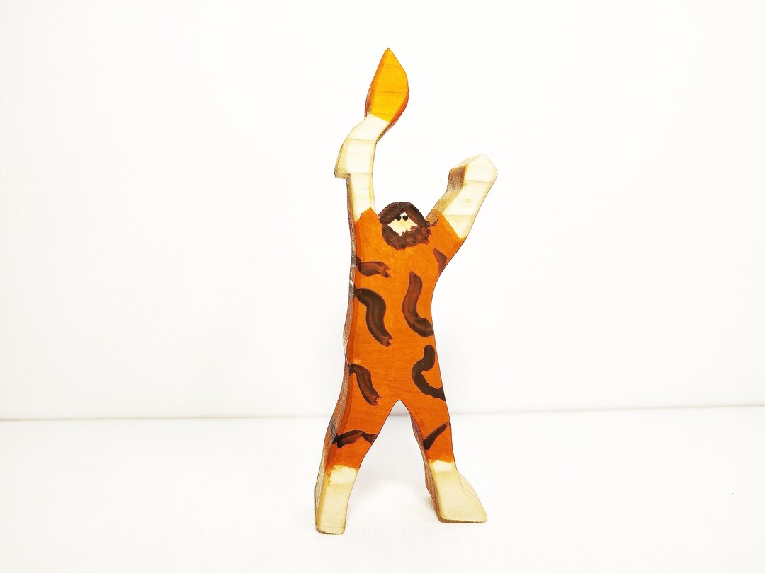 Caveman With Fire Wooden Toy Figurine, Eco-friendly, Heirloom Quality ...