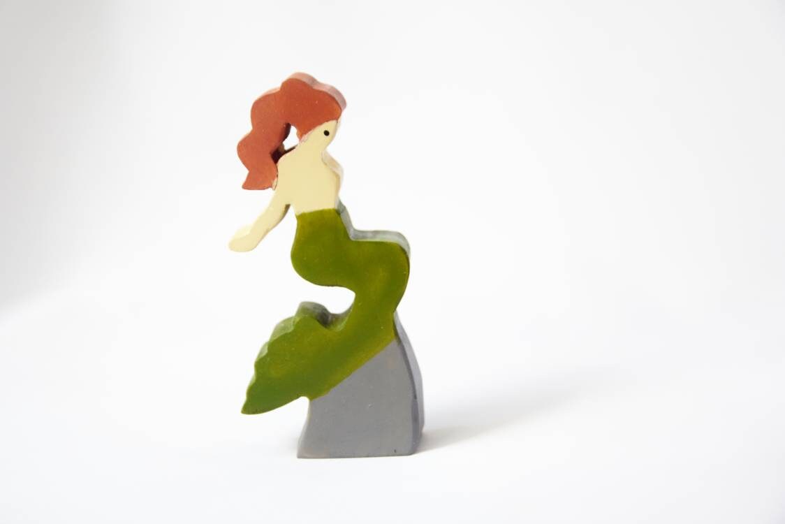 Mermaid wooden toy set wooden mermaids mermaid on the rock | Etsy