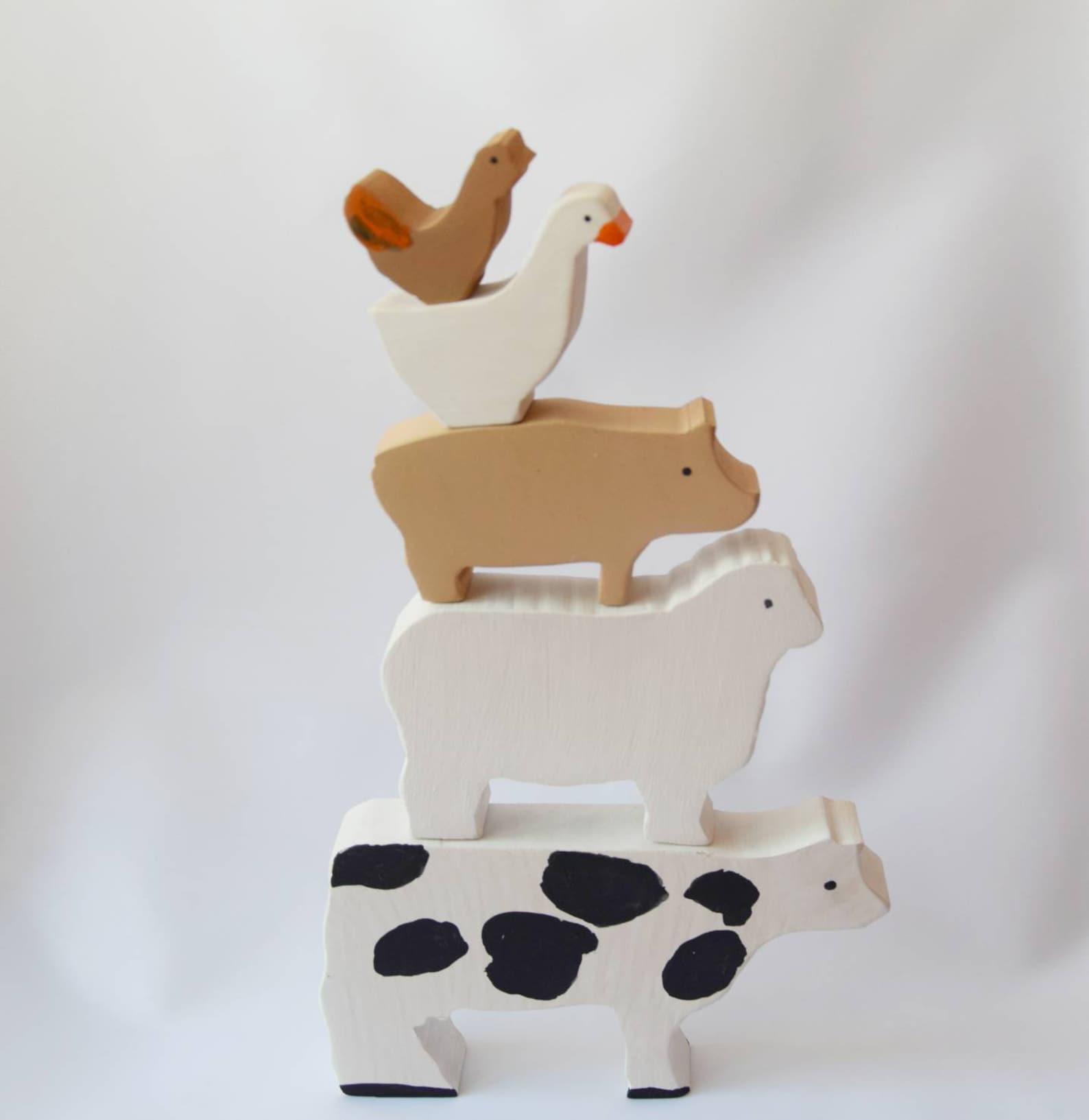 Wooden Stacking Animals Toy Set, Waldorf Wooden Stacking Animals ...