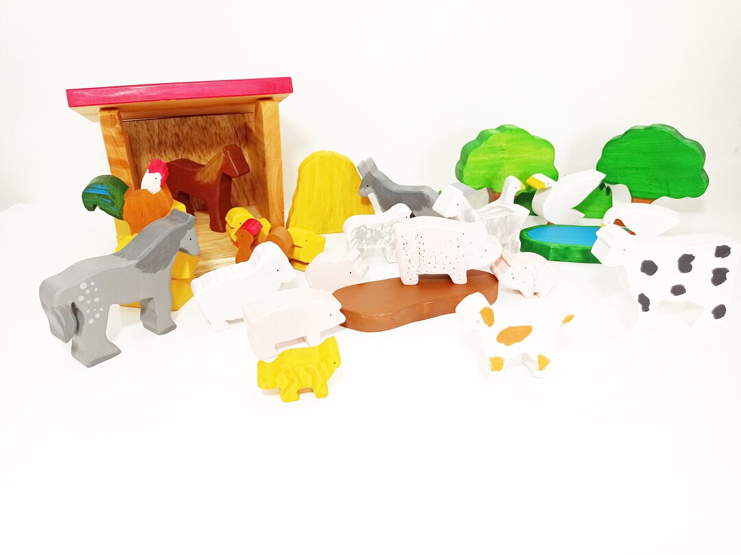 Farm Scene Wooden Toy Scene, Waldorf Inspired Wooden Farm Toy Set ...