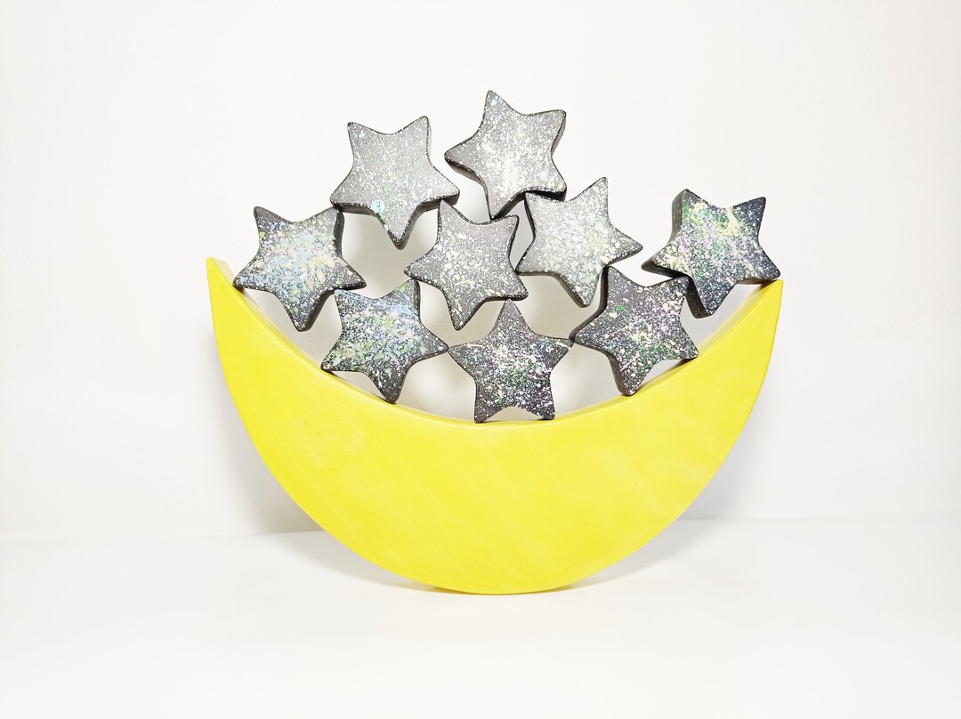 Moon With Stars Wooden Balance Stacking Toy, Wooden Moon Stacker, Stars ...