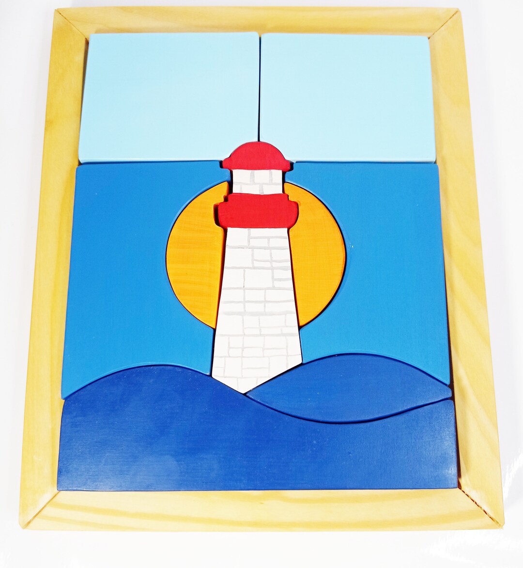 Wooden Puzzle Lighthouse at Sea, Wooden Puzzle in Frame, Waldorf Puzzle ...