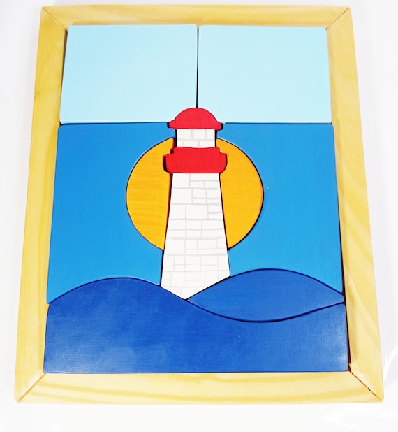 Wooden Puzzle Lighthouse at Sea Wooden Puzzle in Frame - Etsy