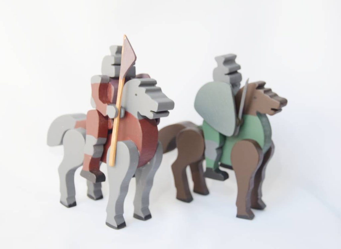 Knights, Knights Toy Set, Knights on Horses, Wooden Toy Set, Waldorf ...
