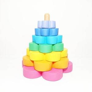 Flower Wooden Pastel Stacker Wooden Flower Stacking Toy Toy - Etsy