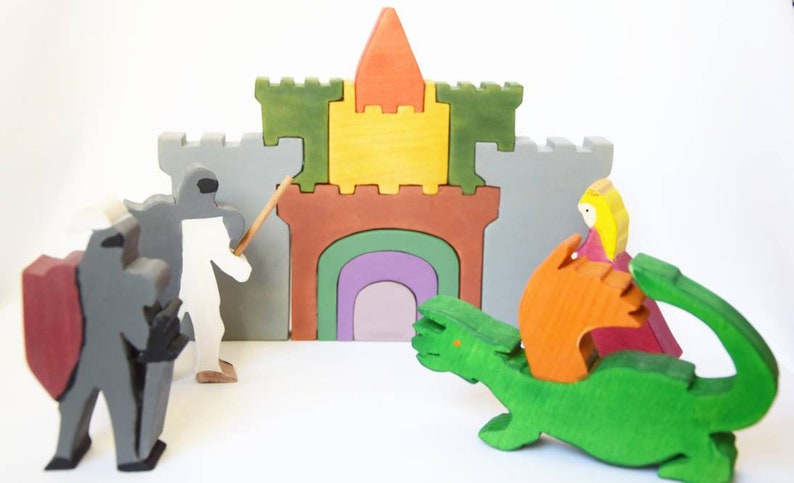 Castle With Knights Toy Set Wooden Castle Stacking Castle - Etsy