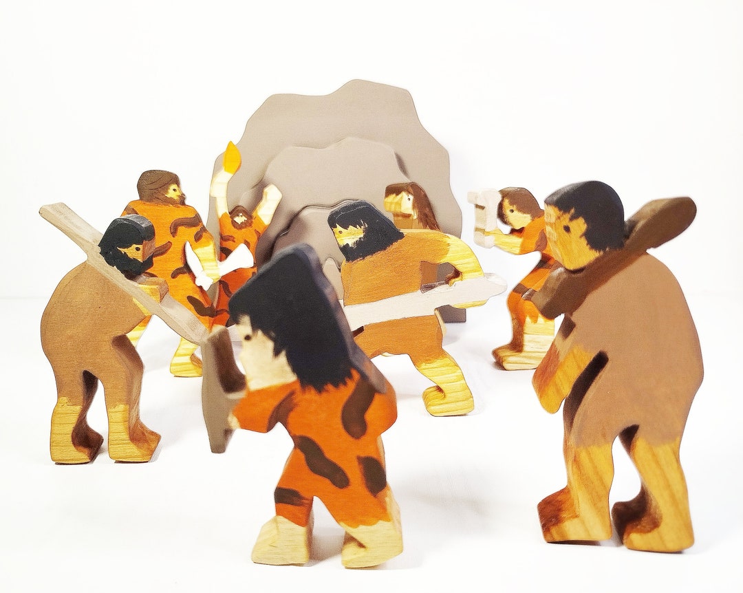 Caveman With Cave 8pcs Wooden Toy Set, Waldorf Wooden Toy, Wooden ...