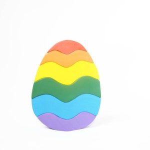 Wooden stacking egg rainbow stacker easter wooden toy | Etsy