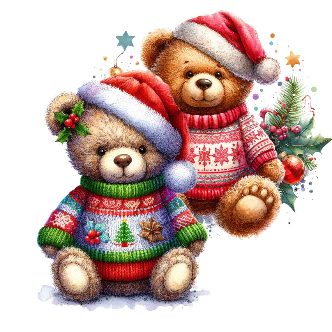 Watercolor Christmas Teddy Bear Holiday Teddy Bear PNG, PNG Christmas ...