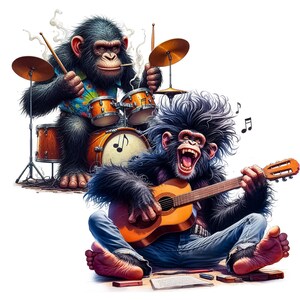Musician Monkey Drawing, Monkey With Guitar, Gorilla Png, Watercolor ...