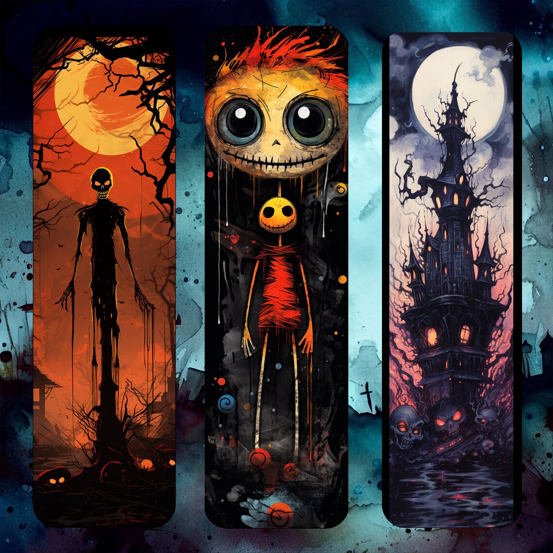 Halloween Bookmark Set, Printable Halloween Bookmarks, PNG Jpeg Digital ...