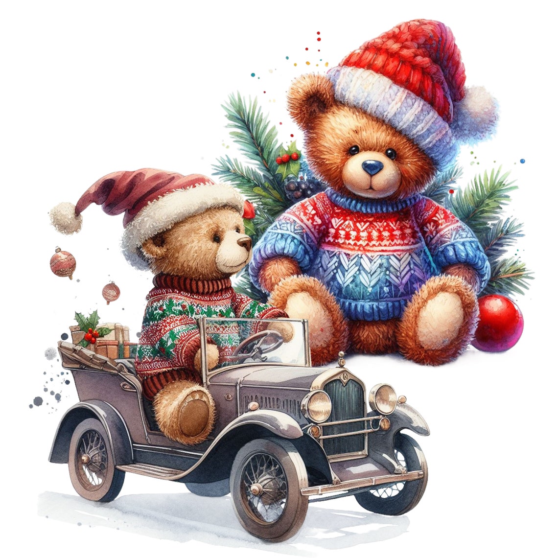 Watercolor Christmas Teddy Bear Holiday Teddy Bear PNG, PNG Christmas ...