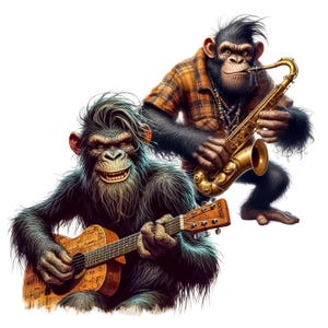 Musician Monkey Drawing, Monkey With Guitar, Gorilla Png, Watercolor ...