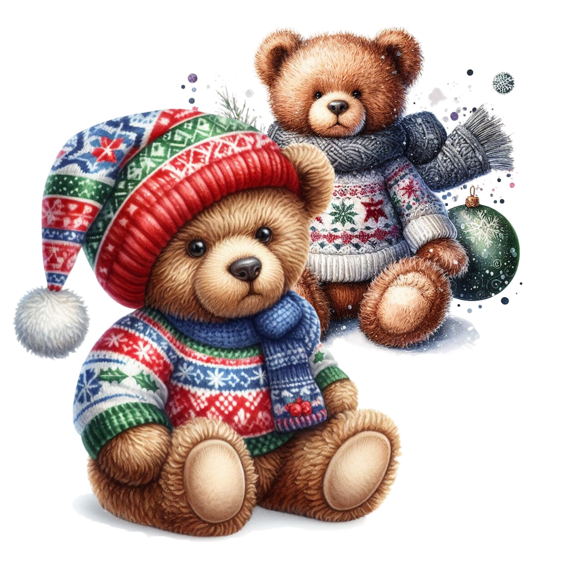 Watercolor Christmas Teddy Bear Holiday Teddy Bear PNG, PNG Christmas ...