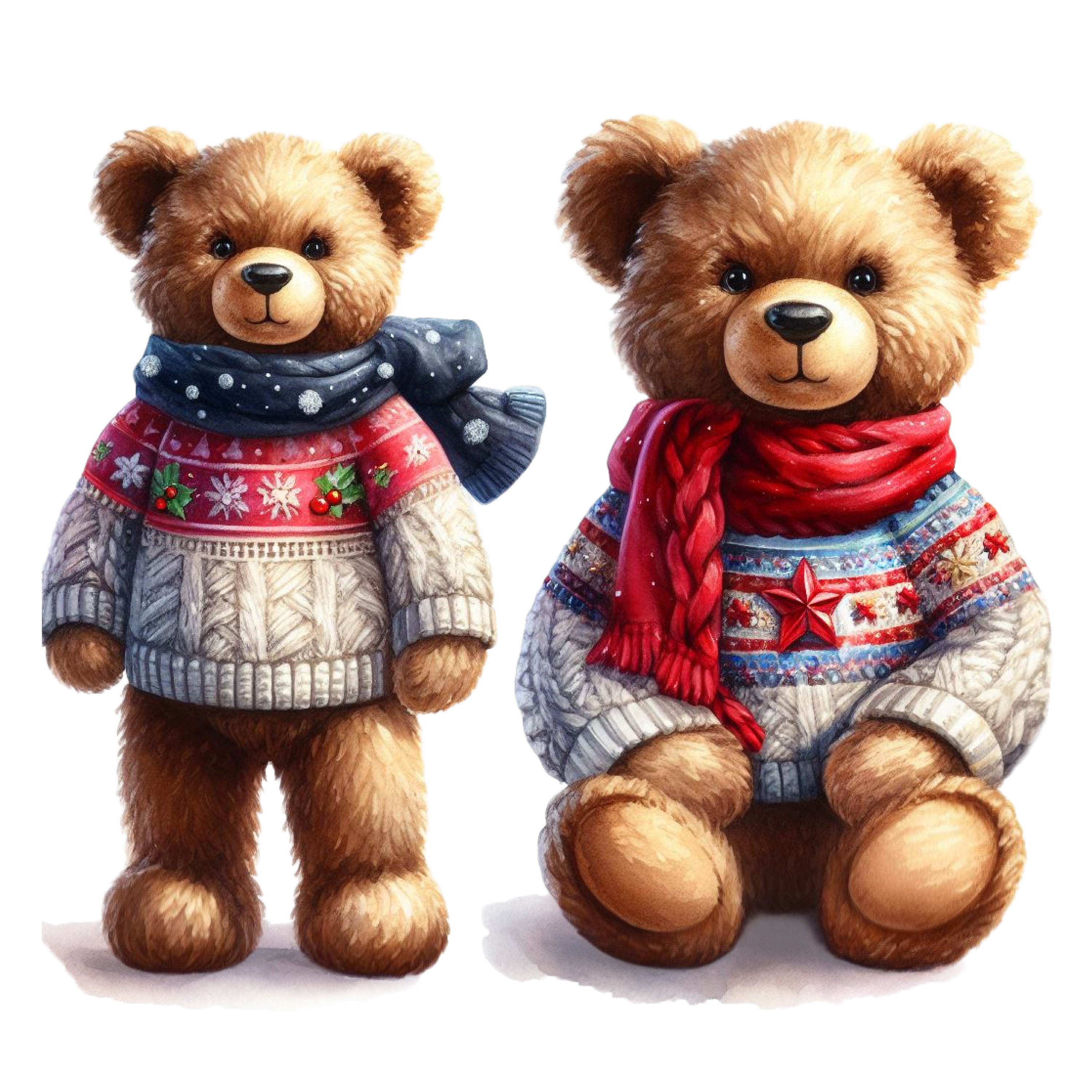 Watercolor Christmas Teddy Bear Holiday Teddy Bear PNG, PNG Christmas ...