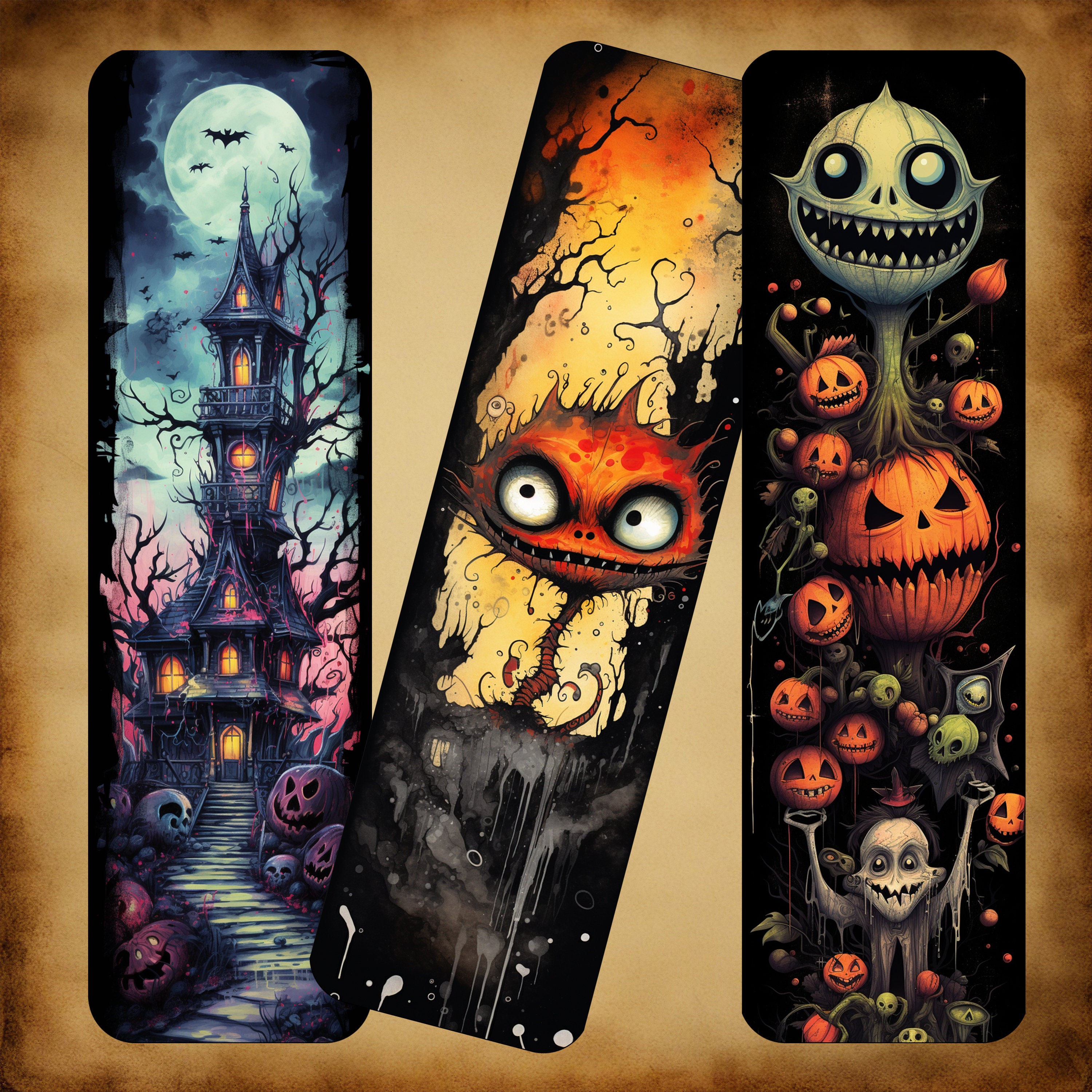 Halloween Bookmark Set, Printable Halloween Bookmarks, PNG Jpeg Digital ...